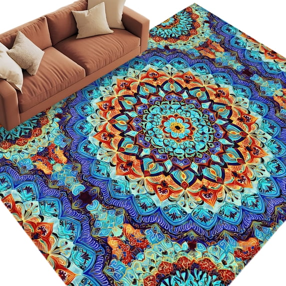 Blue Red Boho Area Rug 8x10 Washable Rug Non Slip Rustic Traditional ...