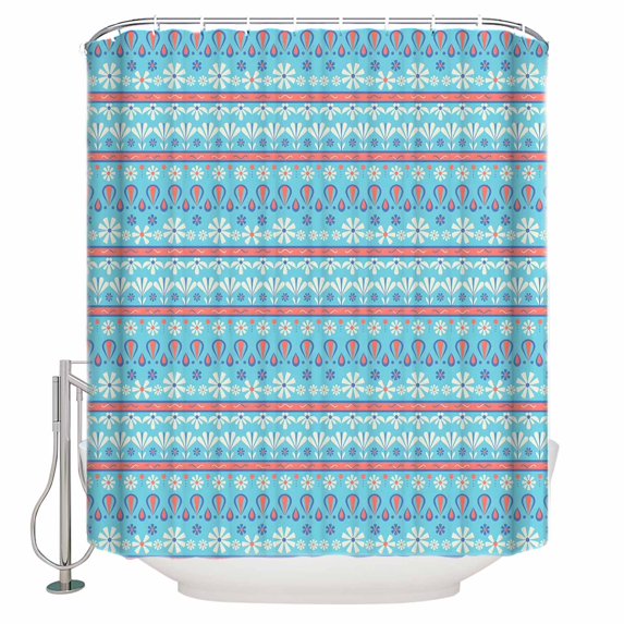 Blue Red Boho Bathroom Shower Curtains with 12 Hooks Polyester ...