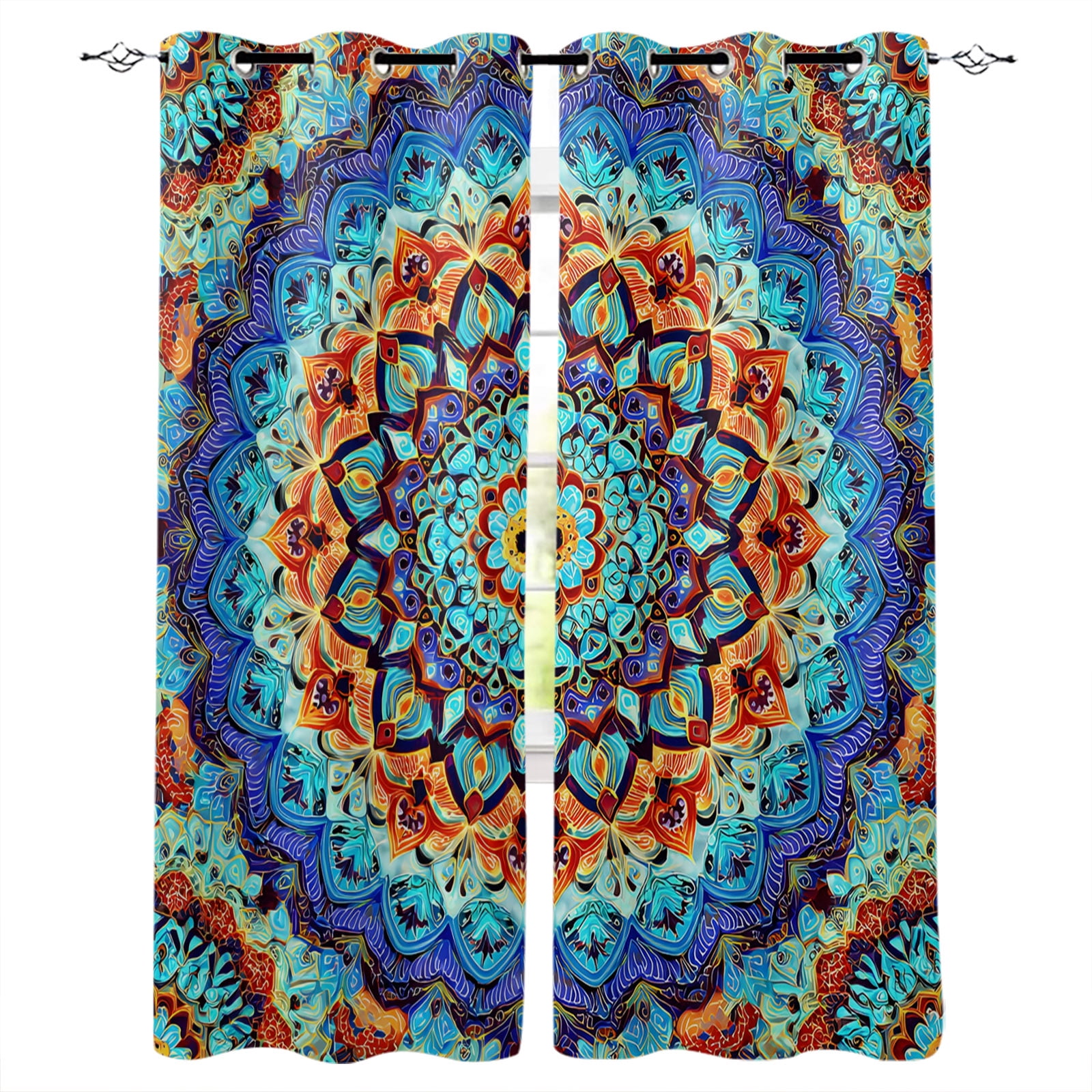 Blue Red Boho Blackout Curtains for Bedroom Living Room Darkening ...