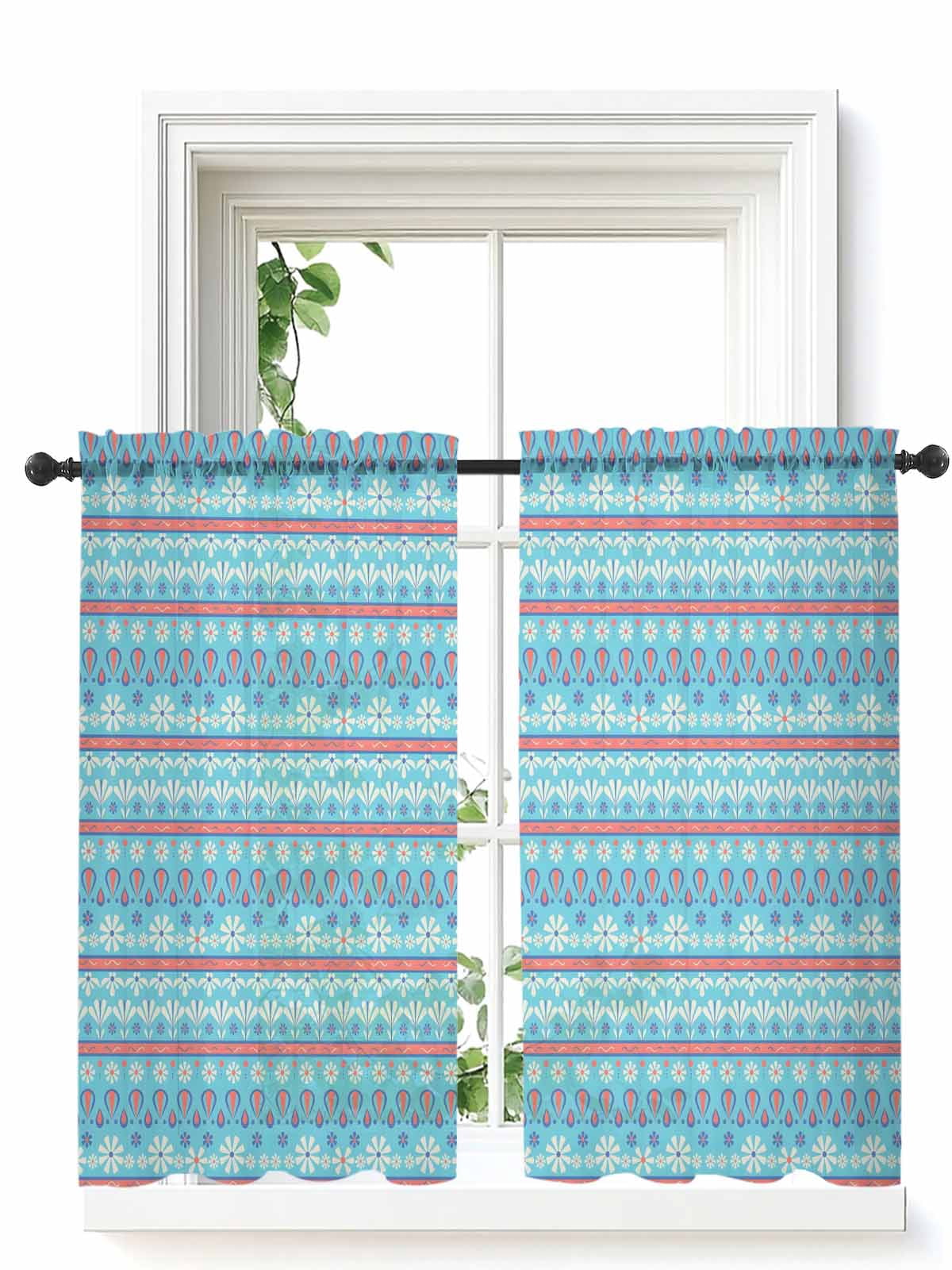 Blue Red Boho Curtains 45 Inch Length, Sheer Curtains for Bedroom ...