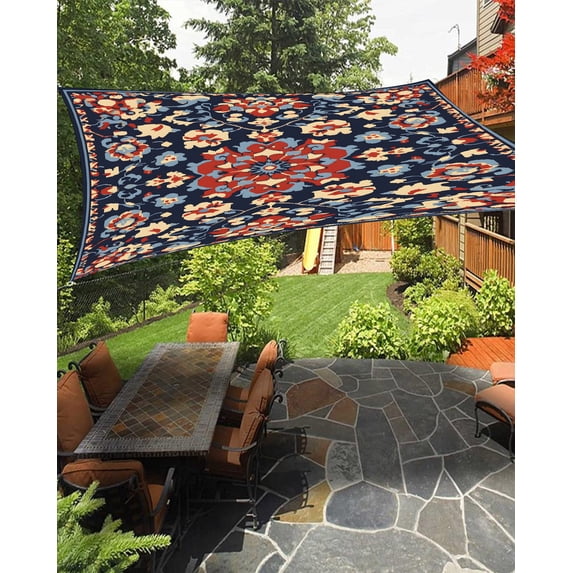 Blue Red Boho Retro Geometric Sun Shade Sail 14'X18' Ethnic Abstract ...