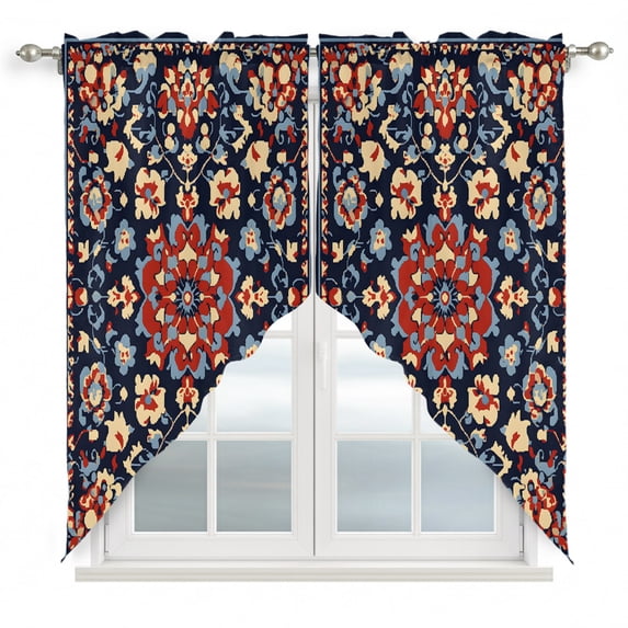 Blue Red Boho Retro Geometric Swag Curtain Valance for Window 2 Panels ...