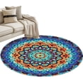 Blue Red Boho Round Rug 3ft Washable Circle Entryway Rugs Non Slip ...