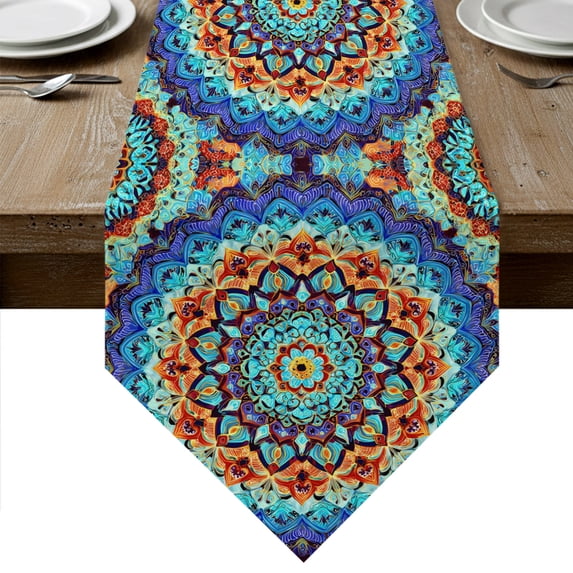 Blue Red Boho Table Runner Linen Burlap Table Runner 72 Inches Long ...
