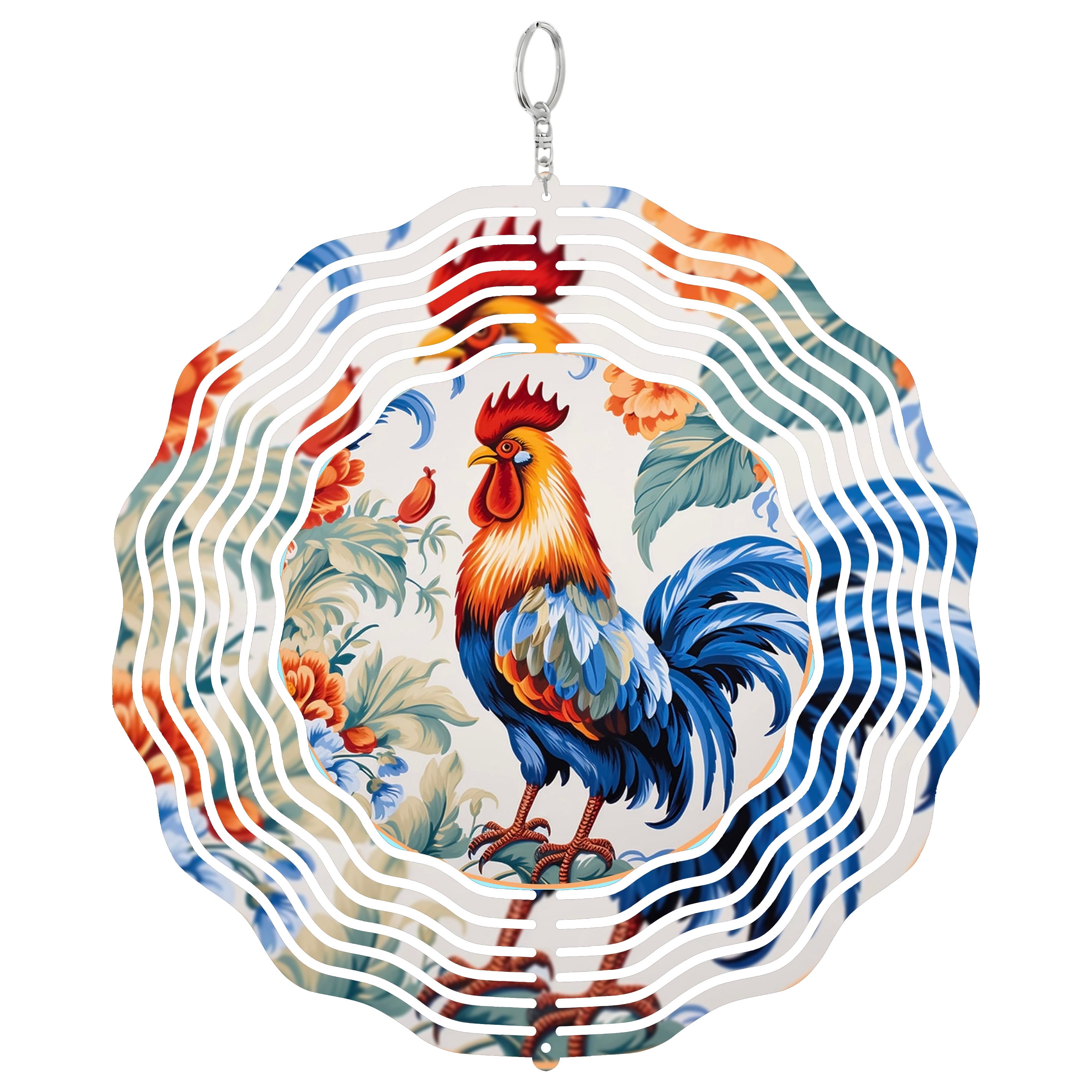 Blue Red Border Rooster 3D Wind Spinner Stainless Steel Kinetic Art ...