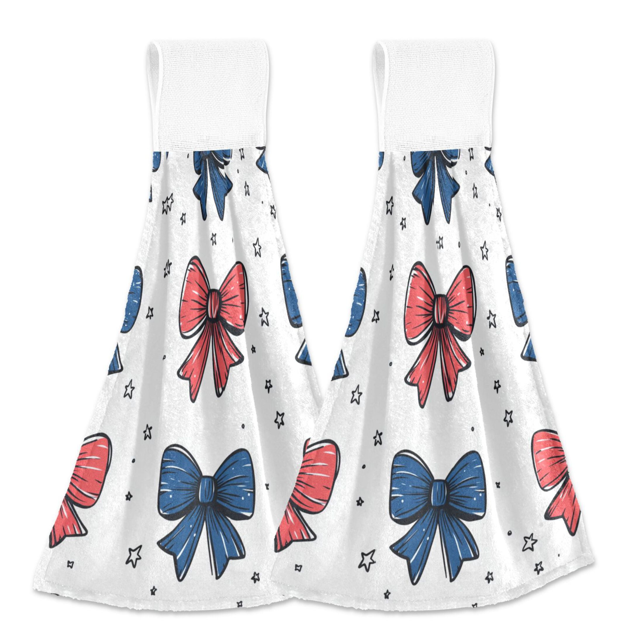 Blue Red Bowknots Stars Hanging Towels with Loop Hand Towels Nylon ...