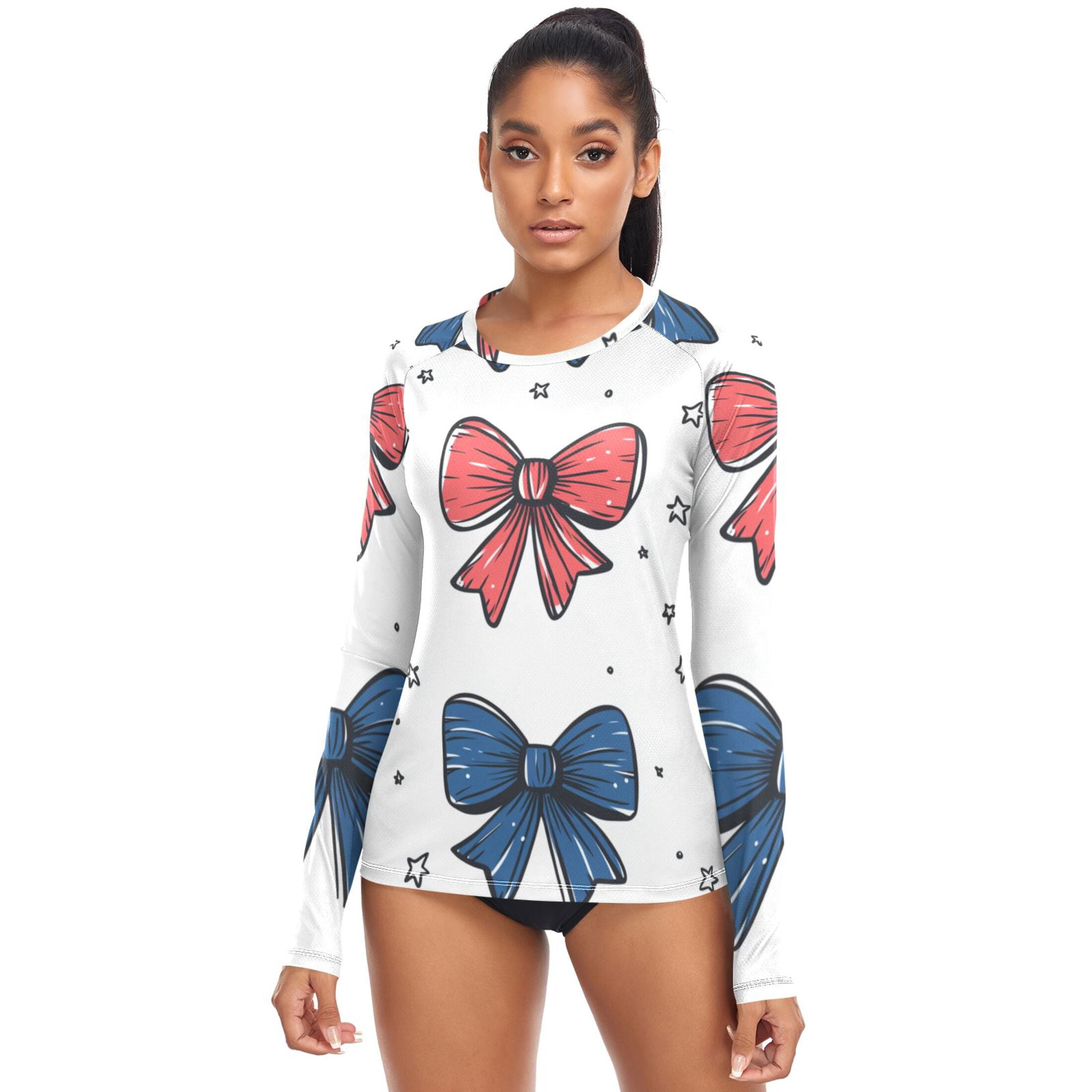 Blue Red Bowknots Stars Women's Rash Guard Shirts UPF 50+ Sun ...