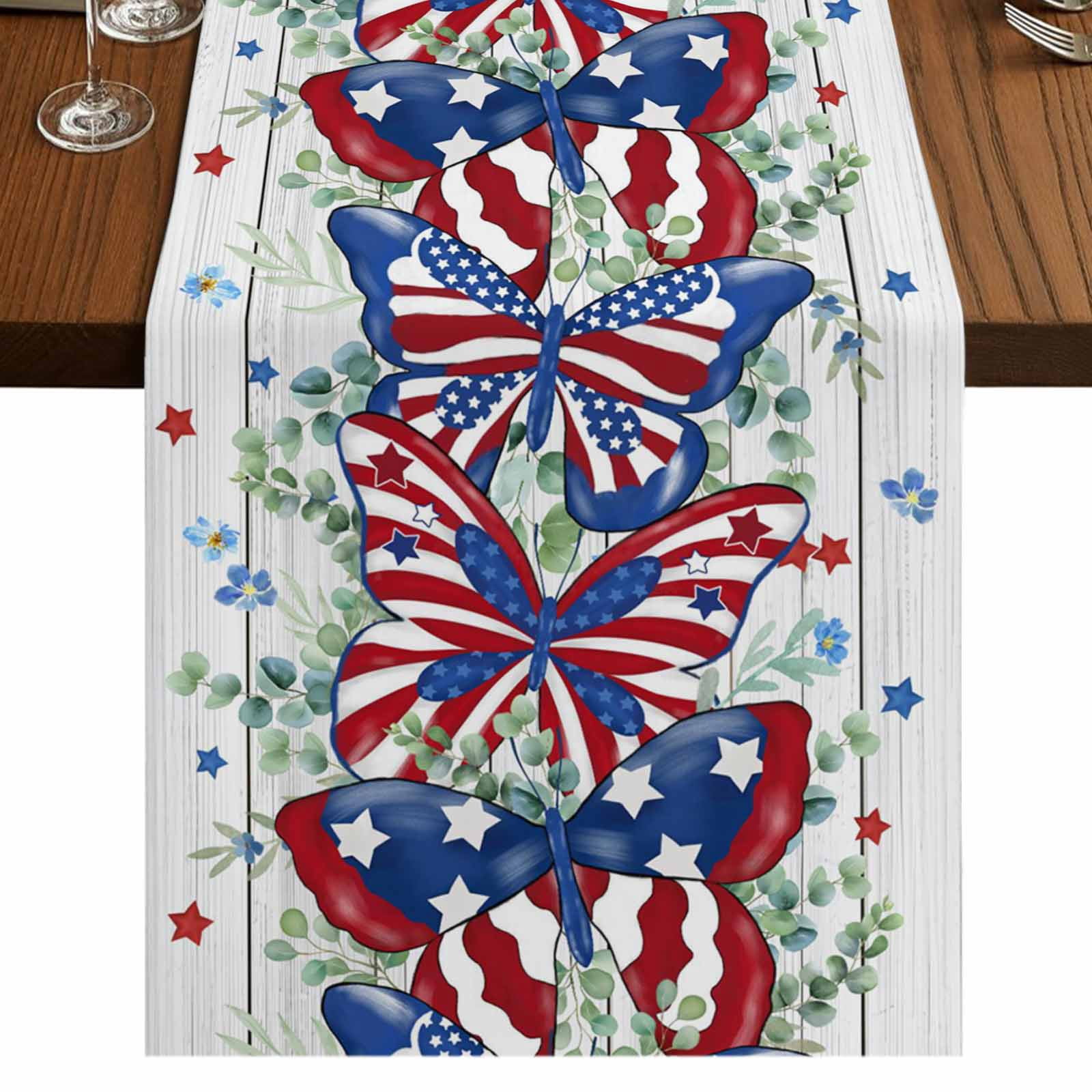Blue Red Butterfly 4th of July 70 Inch Table Runner, Stars Independence ...