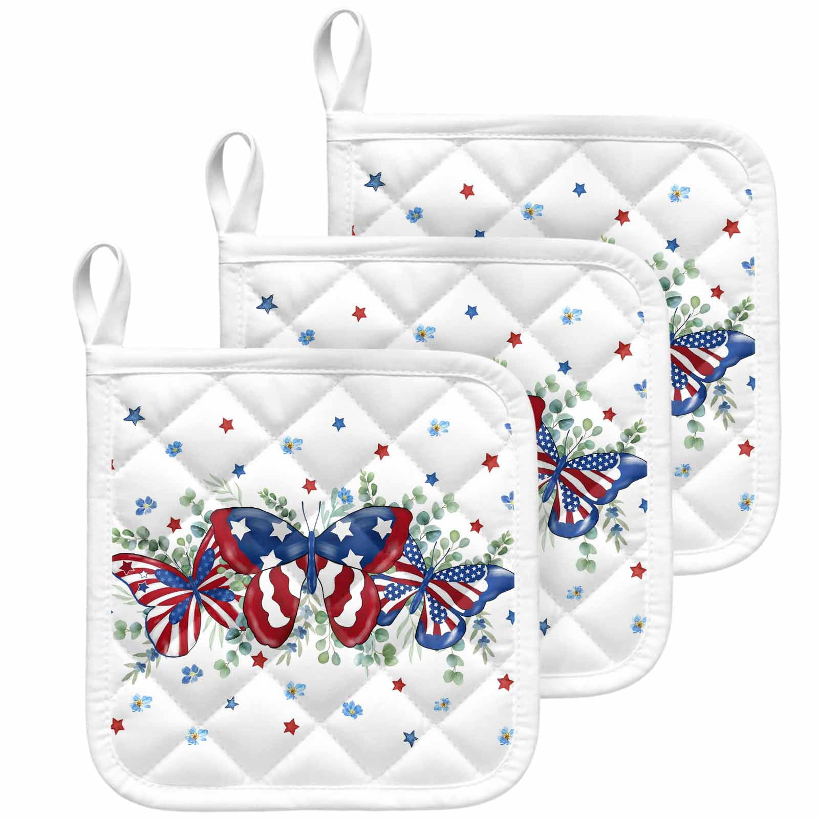 Blue Red Butterfly 4th of July Pot Holders for Kitchen Heatproof ...