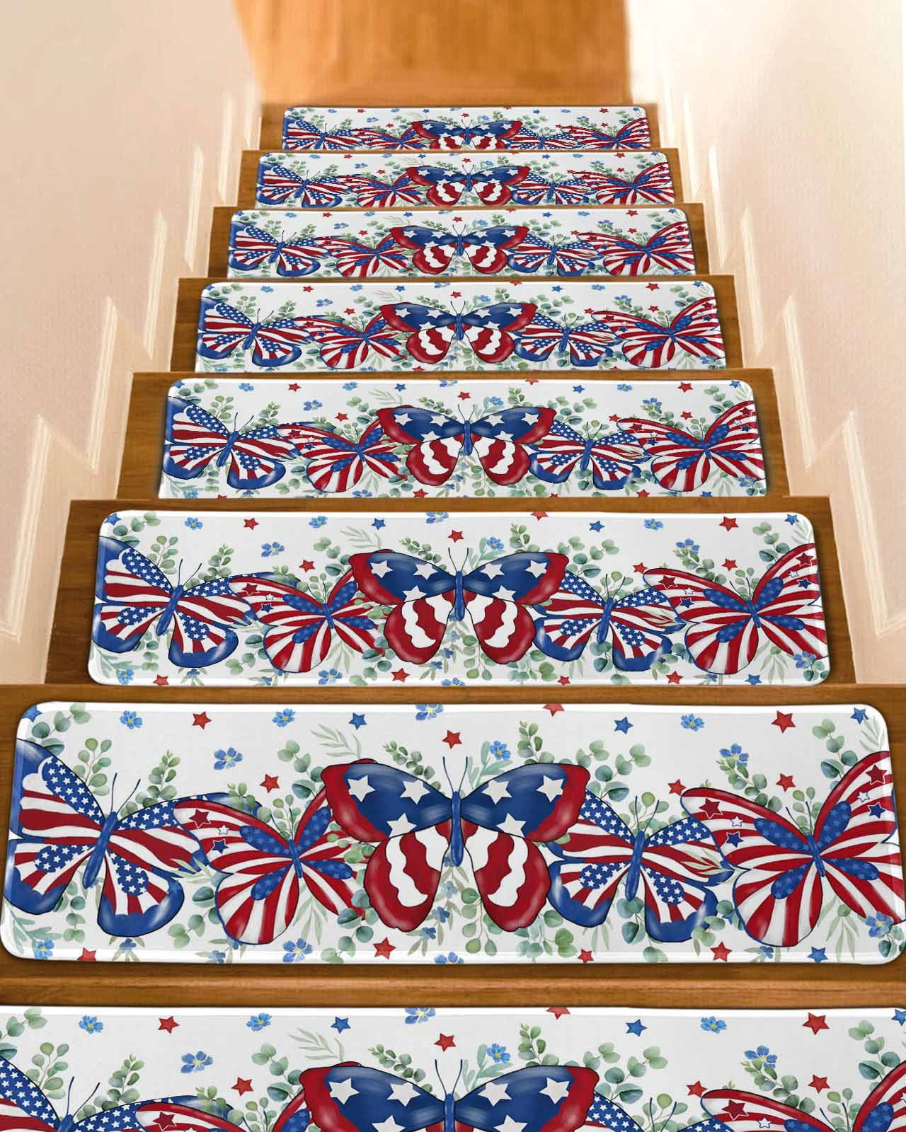 Blue Red Butterfly 4th of July Stair Treads for Wooden Steps Indoor ...