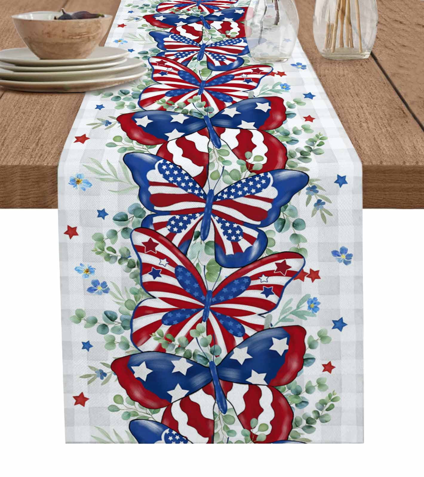 Blue Red Butterfly 4th of July Table Runner 36 Inches, Stars ...