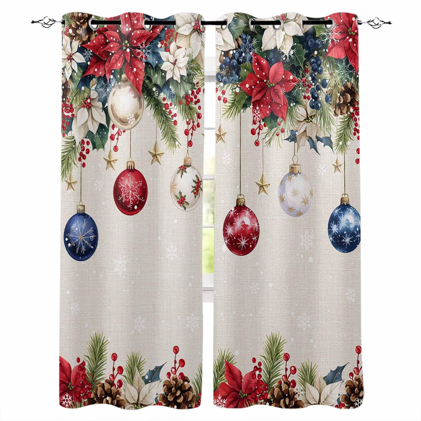 Blue Red Christmas Balls Blackout Curtains | Light Blocking Print ...