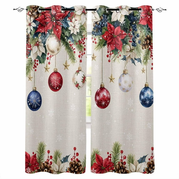 Blue Red Christmas Balls Blackout Curtains | Light Blocking Print ...