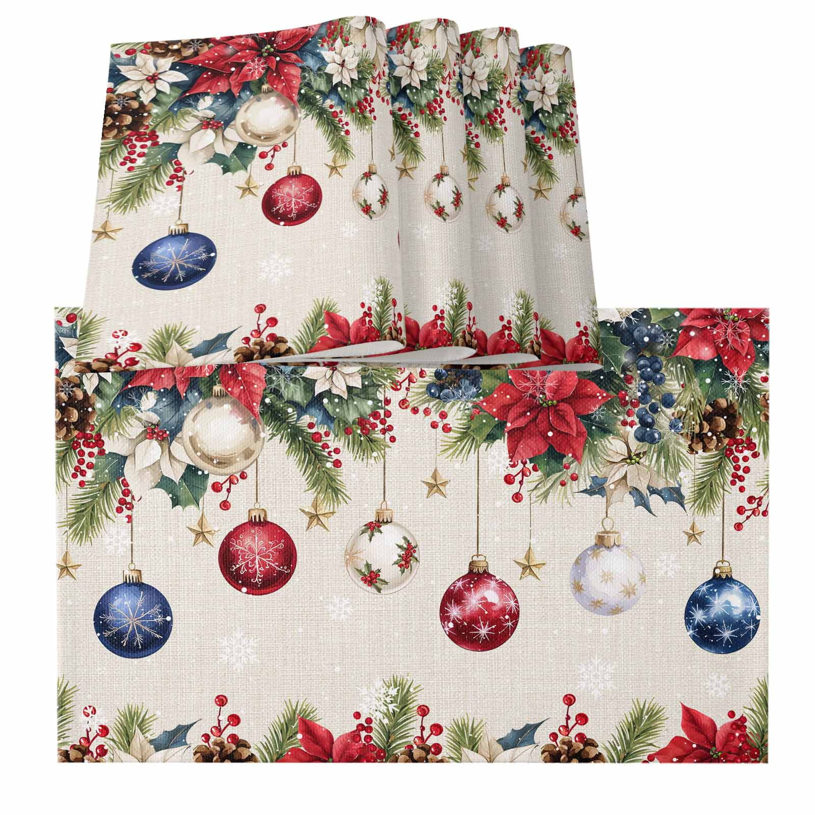 Blue Red Christmas Balls Placemats for Dinning Table Set of 4, Xmas ...