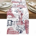 Blue Red City Cotton Linen Table Runner Modern Red Blue Architecture ...