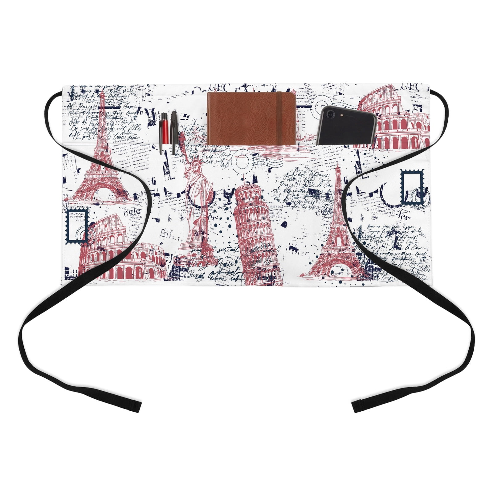 Blue Red City Half Waist Apron Modern Red Blue Architecture Short ...