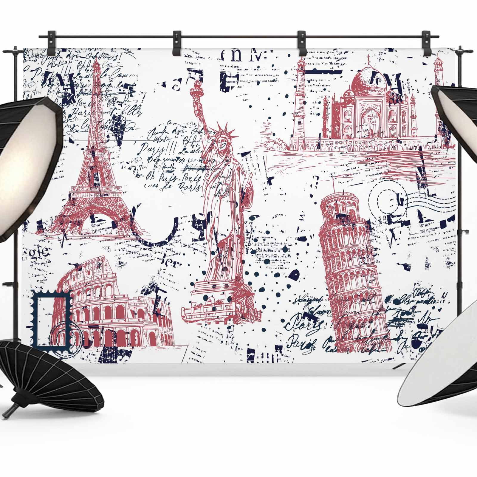 Blue Red City Photography Backdrop 7x5FT, Modern Red Blue Architecture ...