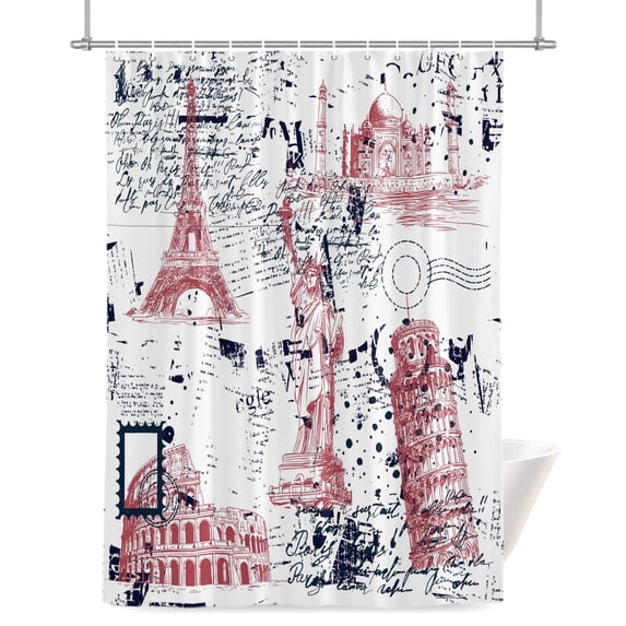 Blue Red City Shower Curtain, Modern Red Blue Architecture Waterproof ...