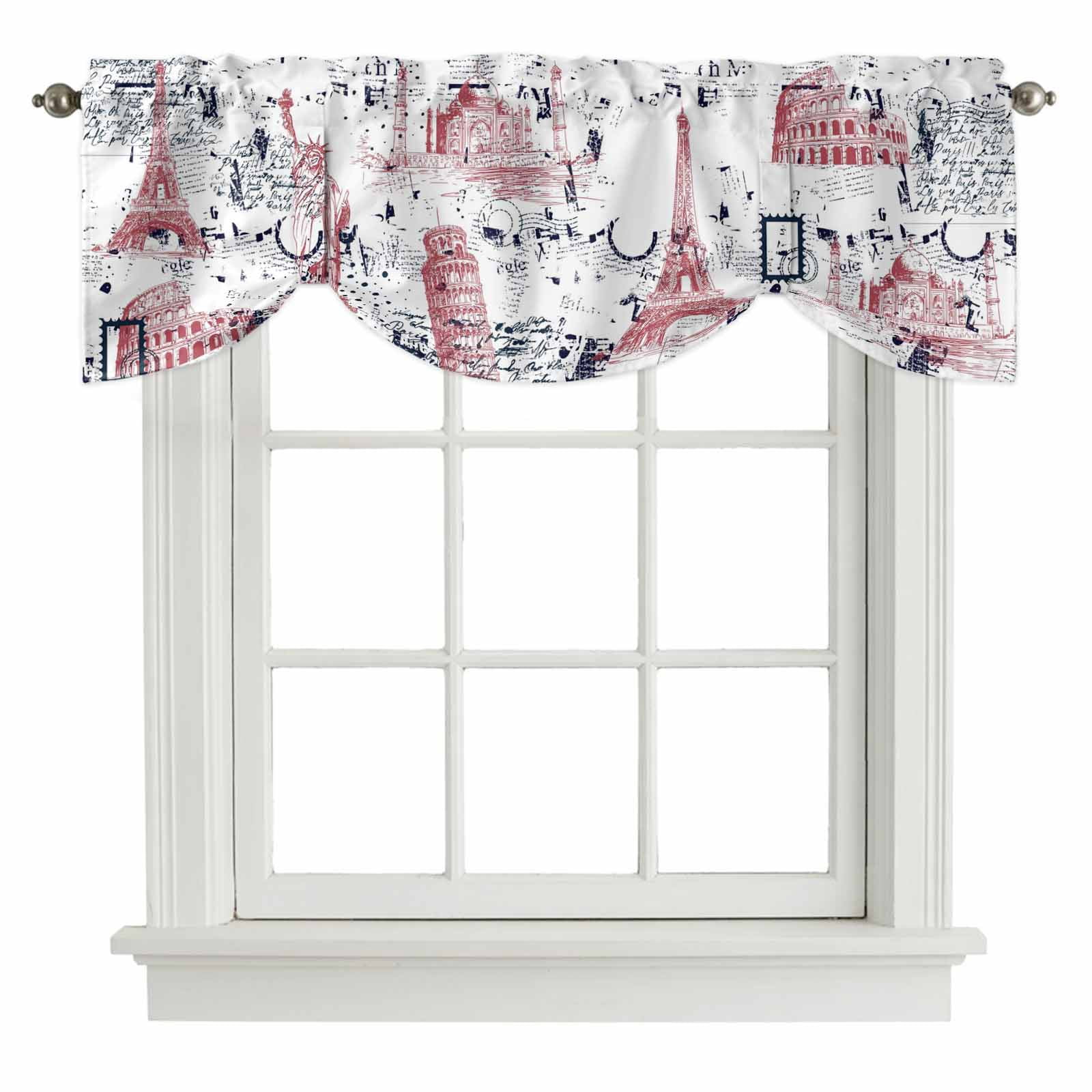 Blue Red City Tie Up Valance Curtains Modern Red Blue Architecture ...