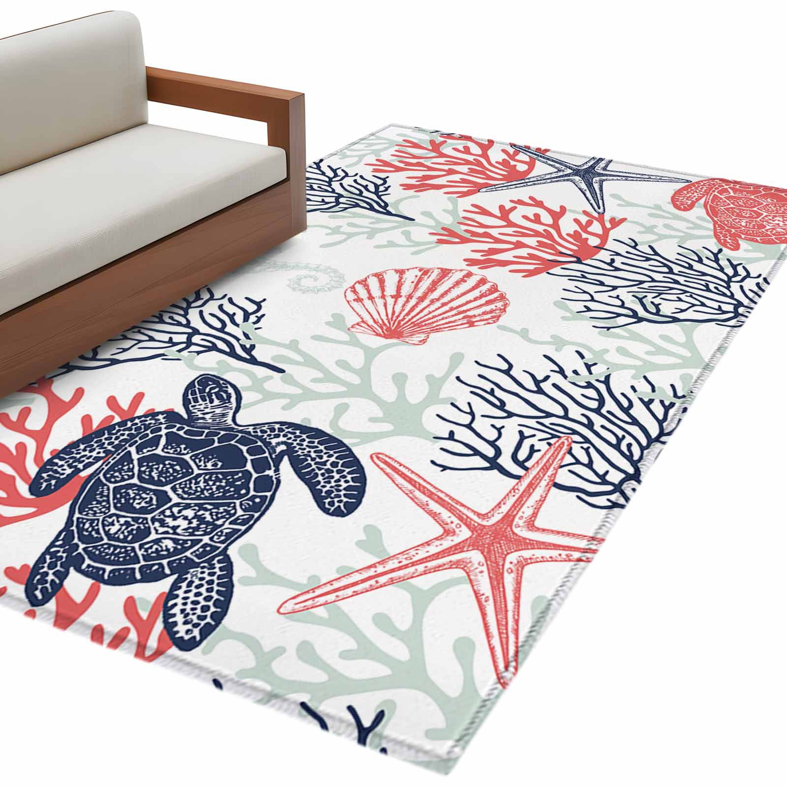 Blue Red Coastal Area Rug 3x5 FT, Non Slip Entryway Bedside Carpet, Sea ...