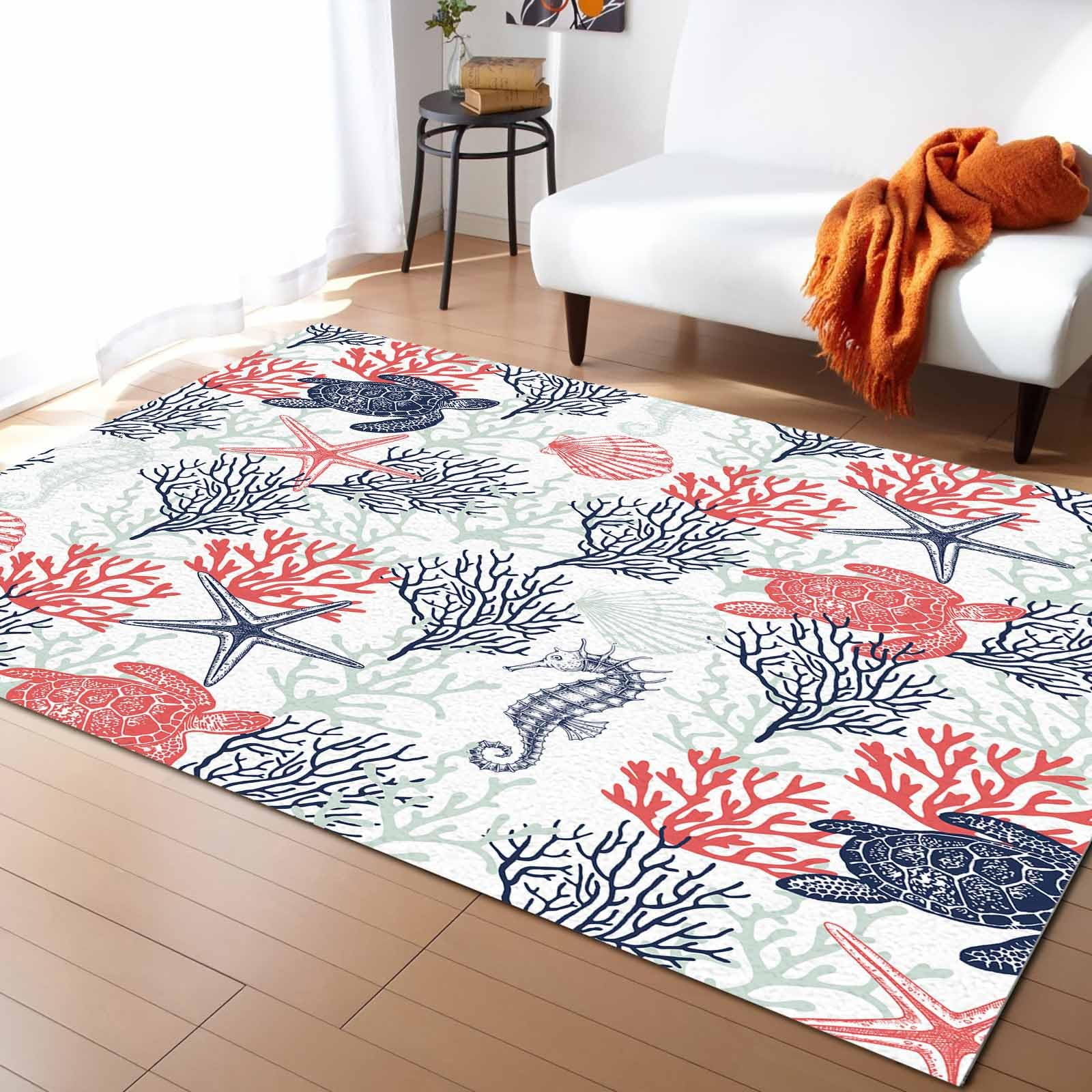 Blue Red Coastal Area Rugs For Bedrooom/Living Room, Area Rug Non-Slip ...