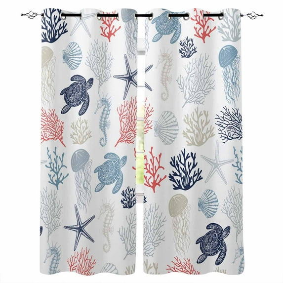 Blue Red Coastal Blackout Curtains 39 Inches Long, Nautical Summer ...