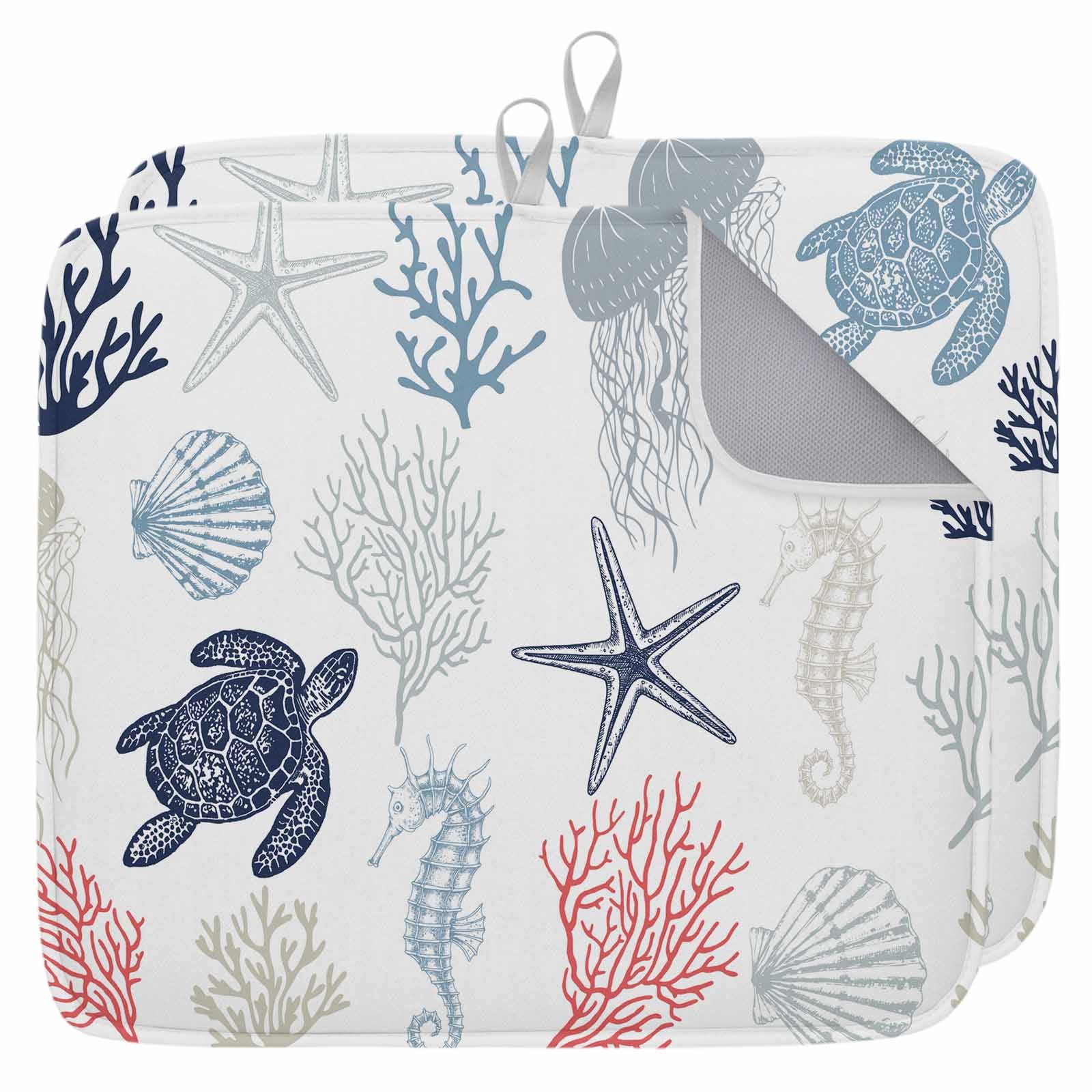 Blue Red Coastal Dish Drying Mat for Kitchen Counter,Nautical Summer ...