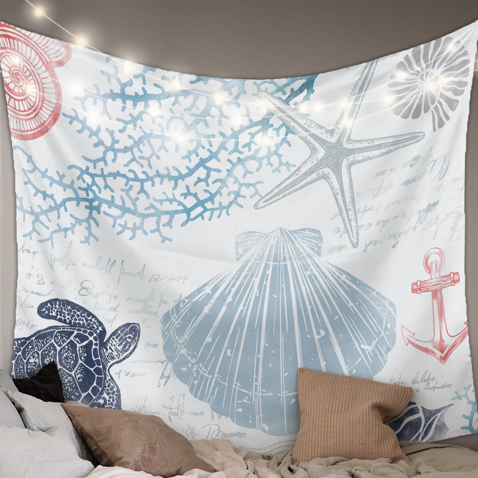 Blue Red Coastal Nautical Small Tapestry for Bedroom Wall Hanging ...
