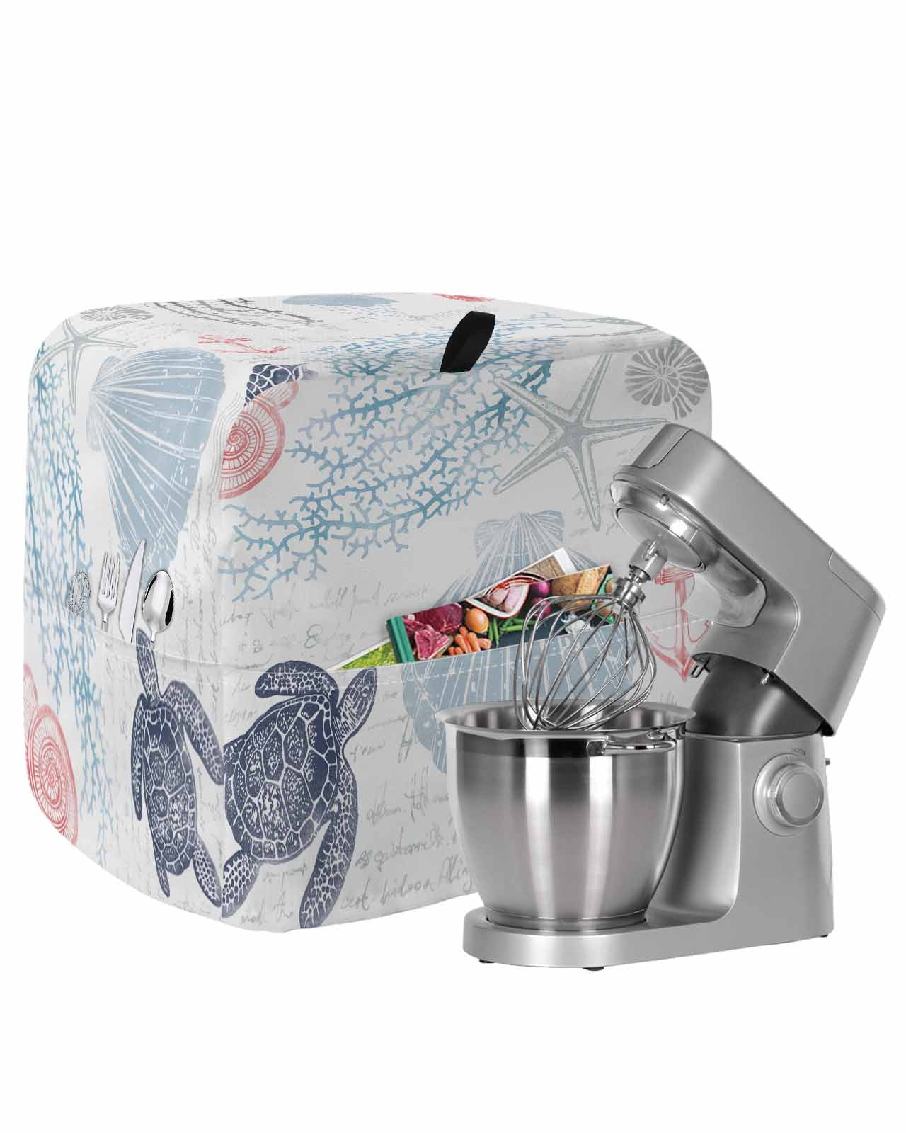 Blue Red Coastal Nautical Stand Mixer Dust Cover with Storage Pocket ...