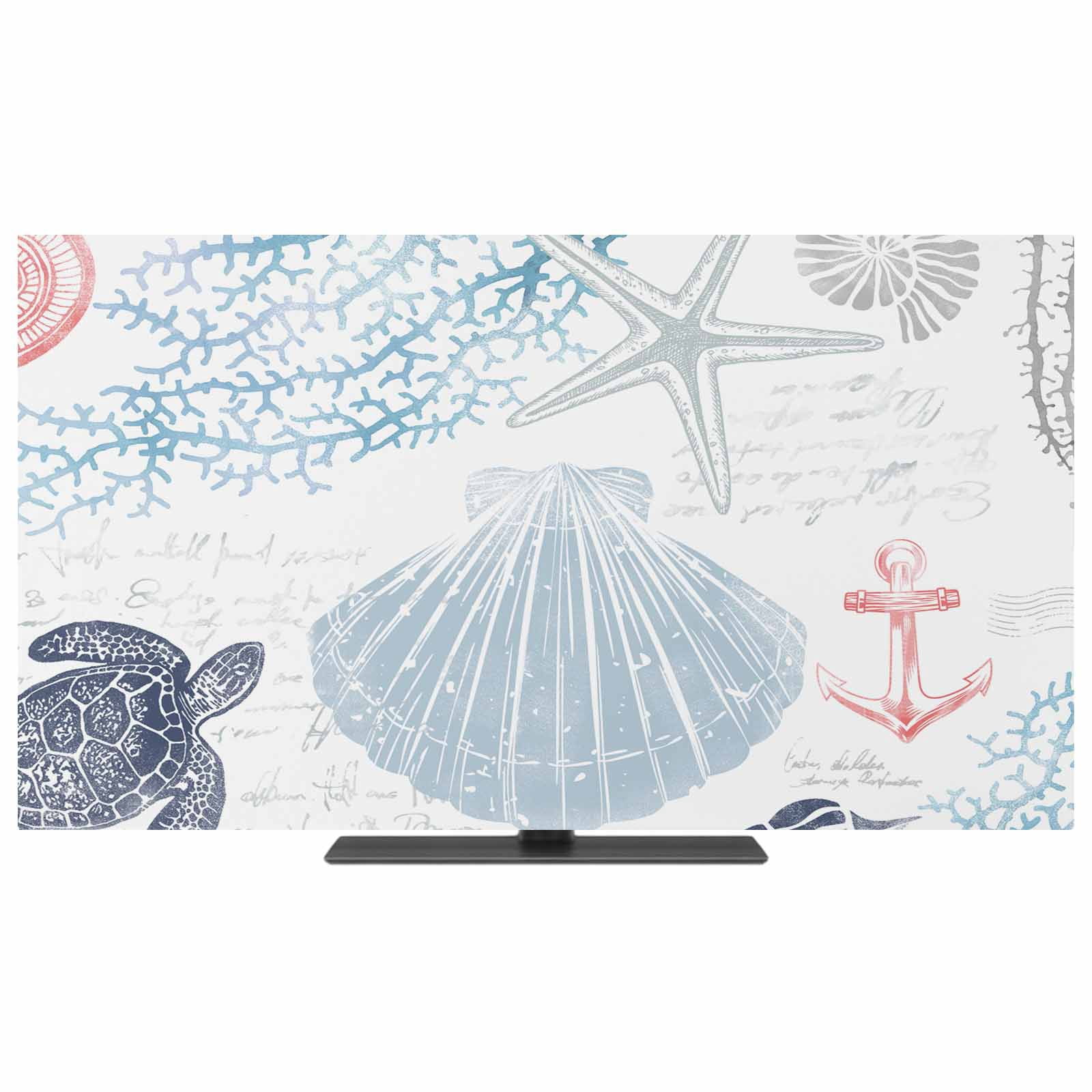 Blue Red Coastal Nautical TV Dust Cover,Stretchable TV Screen Desktop ...