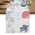 Blue Red Coastal Nautical Table Runner, Beach Sea Turtle Ocean Coral ...
