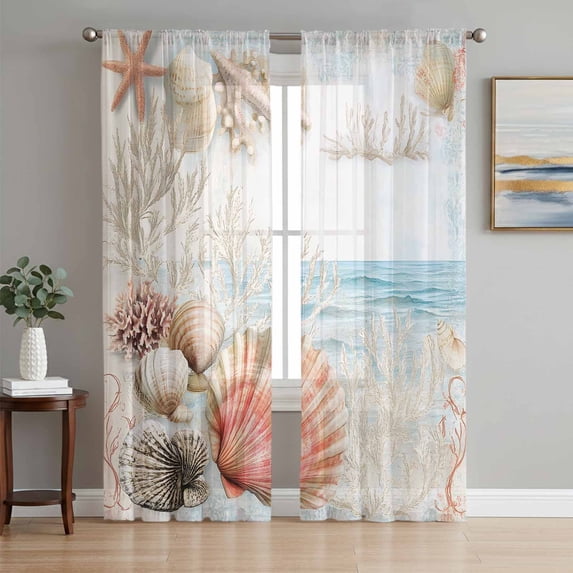 Blue Red Coastal Sheer Curtains 72 Inch Length 2 Panels Set, Nautical ...