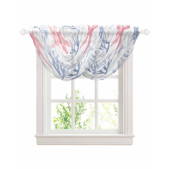 Blue Red Coastal Sheer Waterfall Valance Curtains for Window, Summer ...