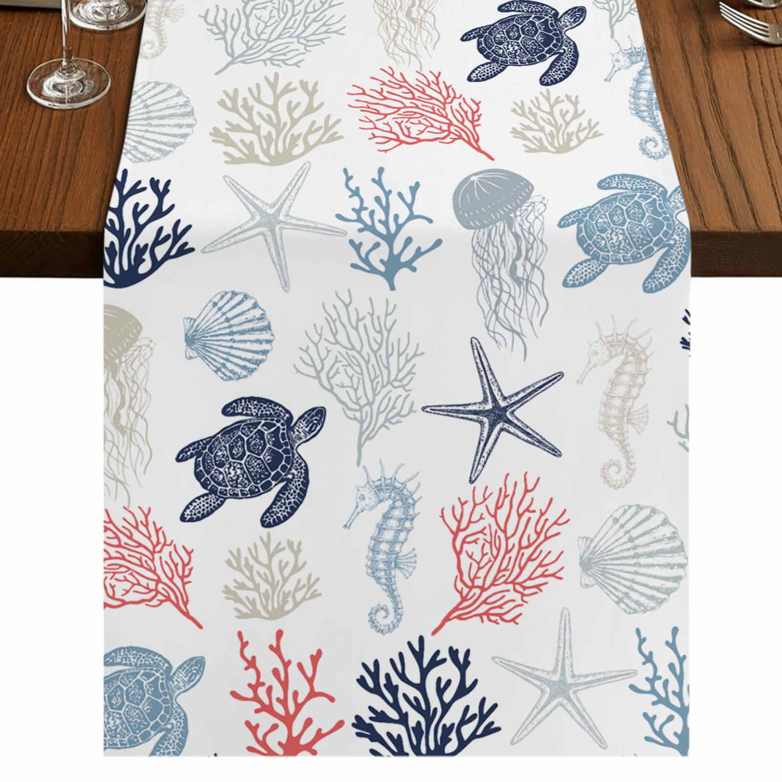 Blue Red Coastal Short Table Runner 36 Inches Long,Nautical Summer ...