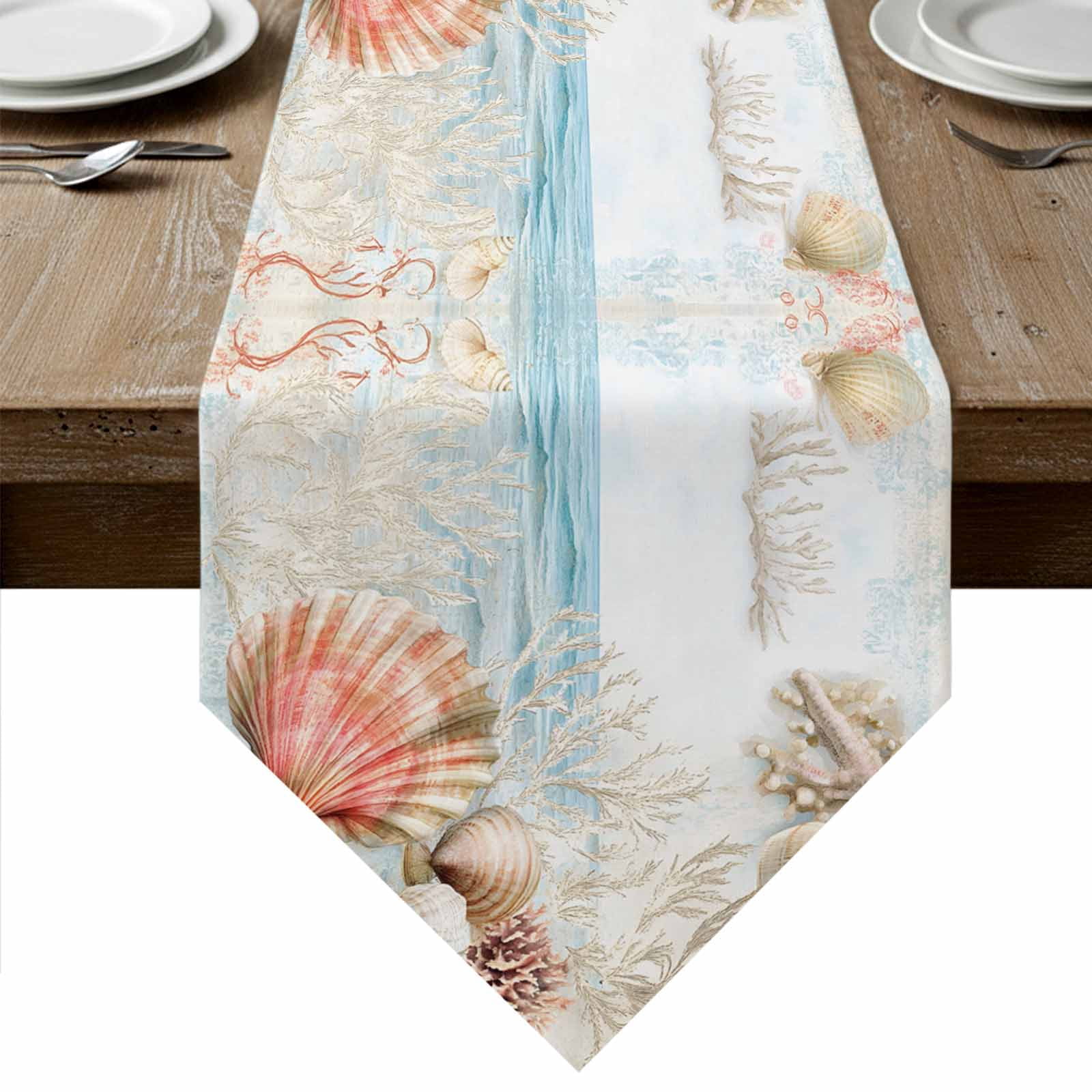 Blue Red Coastal Table Runner Linen Burlap Table Runner 36 Inches Small ...