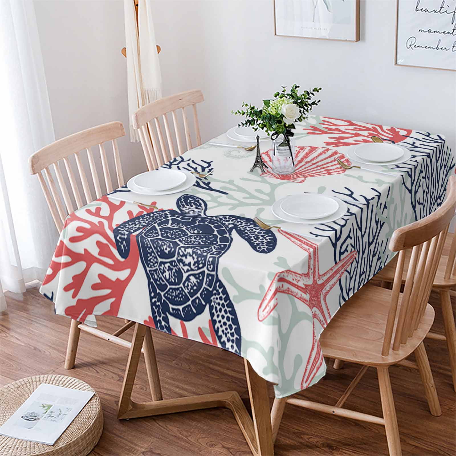 Blue Red Coastal Tablecloth Rectangle Table Cloth 60x84 , Waterproof ...