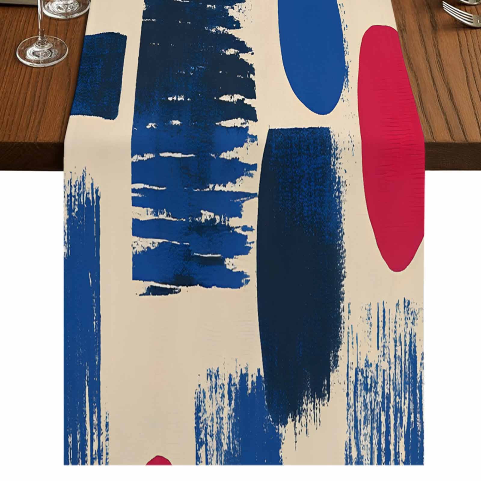 Blue Red Color Block 36 Inch Table Runner, Aesthetics Abstract ...