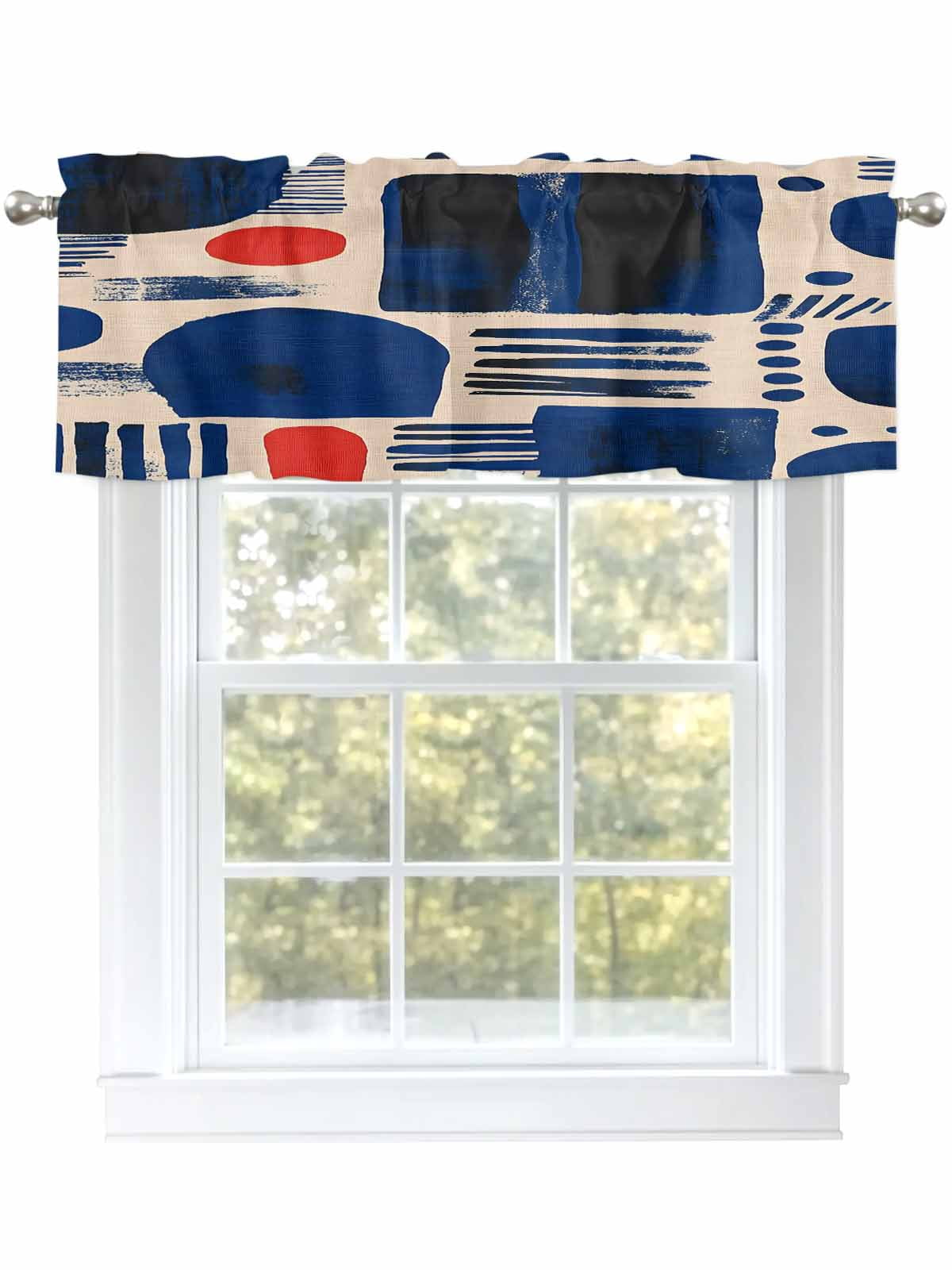 Blue Red Color Block Curtain Valances for Windows, Modern Abstract ...