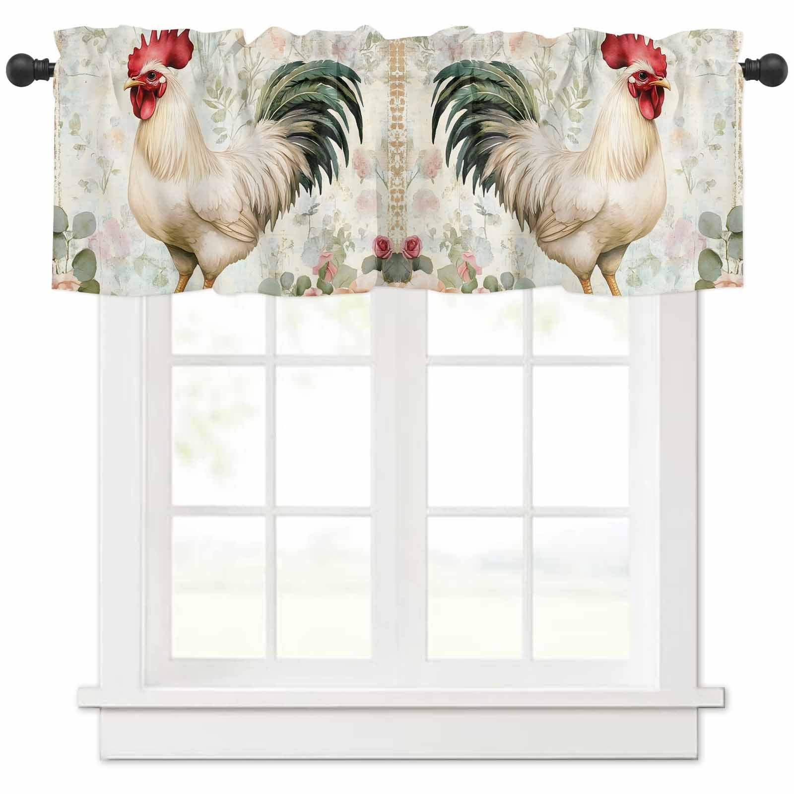 Blue Red Color Block Valances for Windows Farmhouse Kitchen Curtains ...