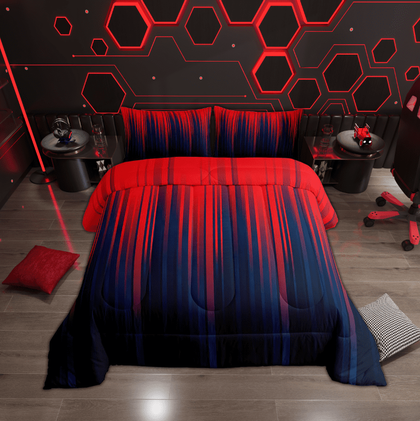 Blue Red Comforter Set Stripes Lines Abstract Gradient Bedding Set King ...