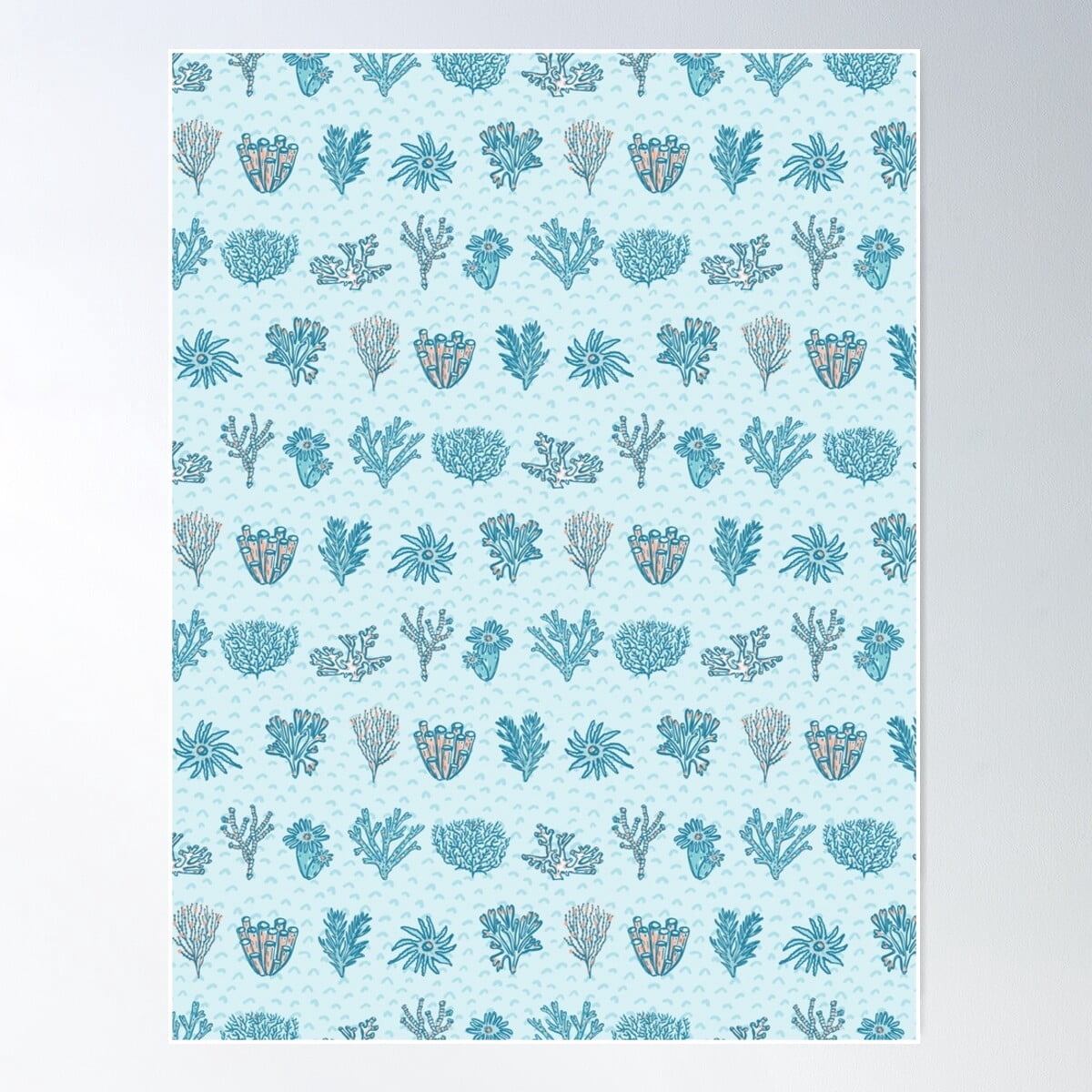 Blue Red Coral Geometric Kids Ocean Aqua Poster Wall Art Modern Wall ...
