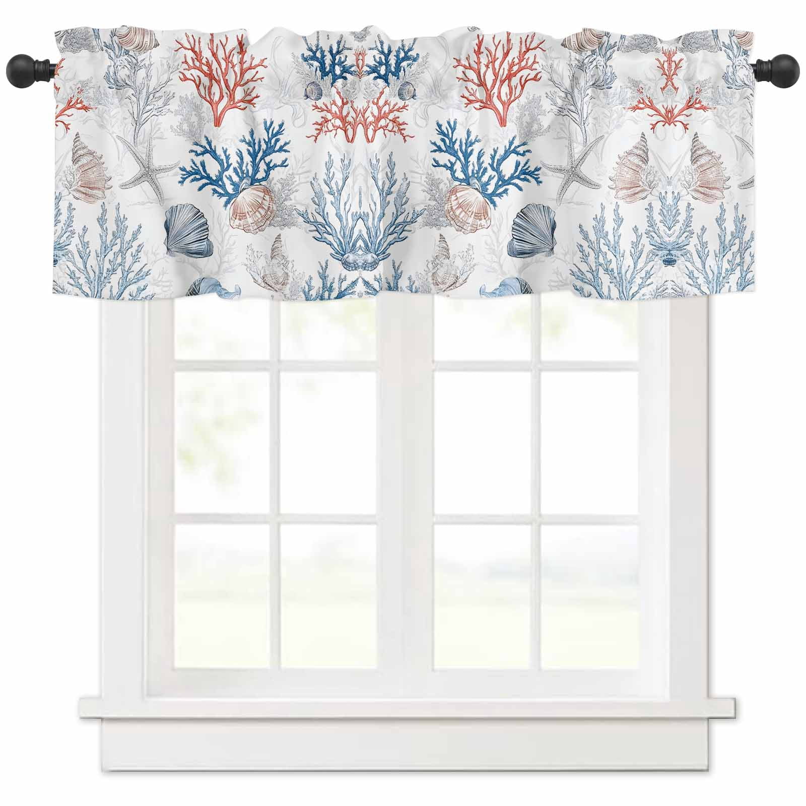 Blue Red Coral Valances for Windows Farmhouse Kitchen Curtains Valances ...