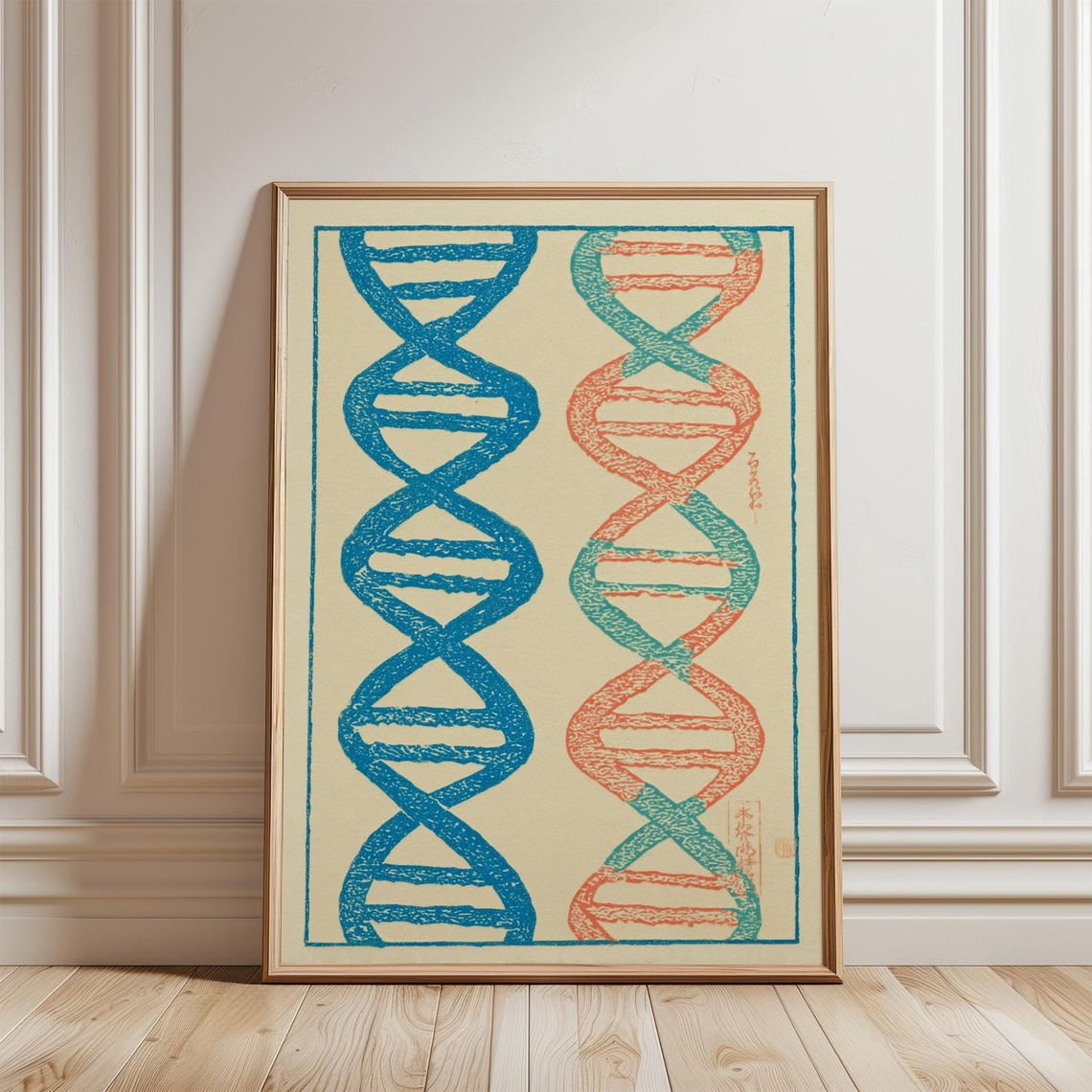 Blue Red DNA Helix Japanese Style Minimal Science Wall Decor, Unframed ...
