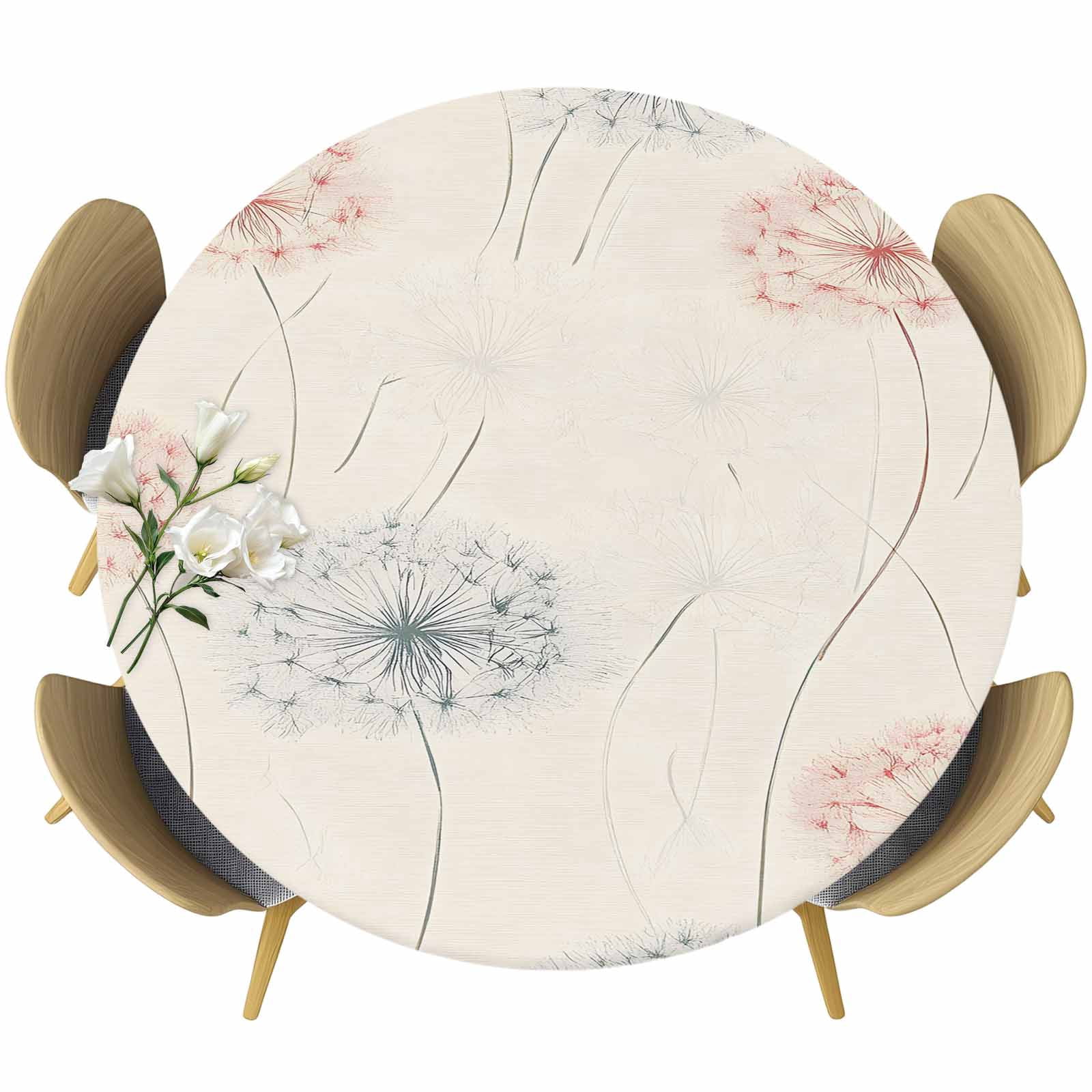 Blue Red Dandelion Round Tablecloth 45-54 Inch Round Fitted Table Cloth ...