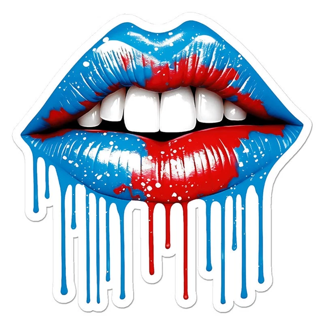 Blue Red Dripping Lips Sticker Indoor Outdoor Phone Decal Water Bottle ...