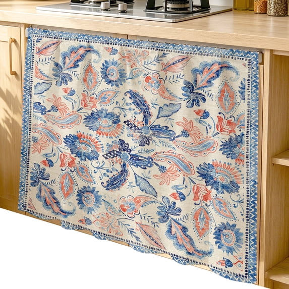 Blue Red Ethnic Cabinet Curtains 35"W x 35"L,Dustproof Sink Skirt ...