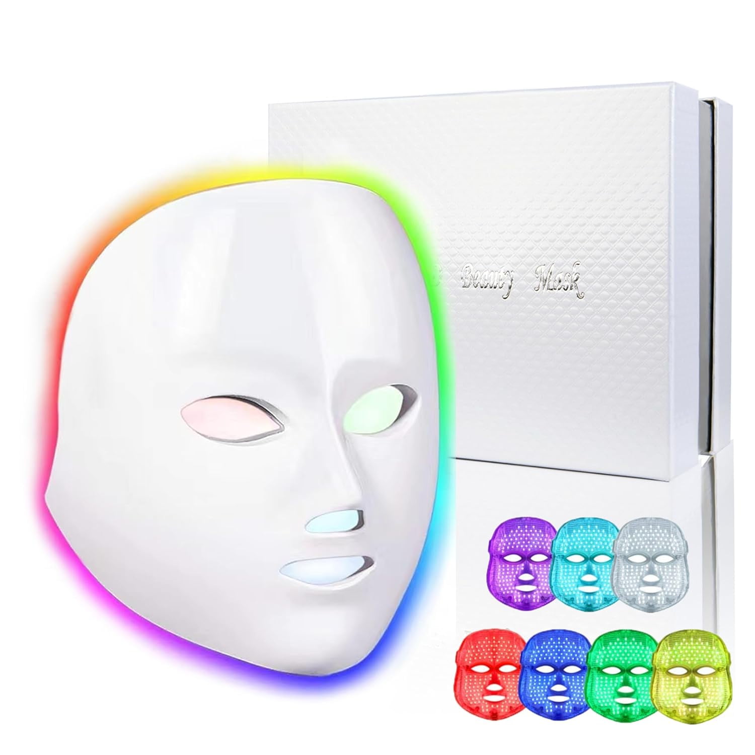 Blue-Red Face Mask Masker, 7 Colours LED Face Light Therapy Mask Mask ...