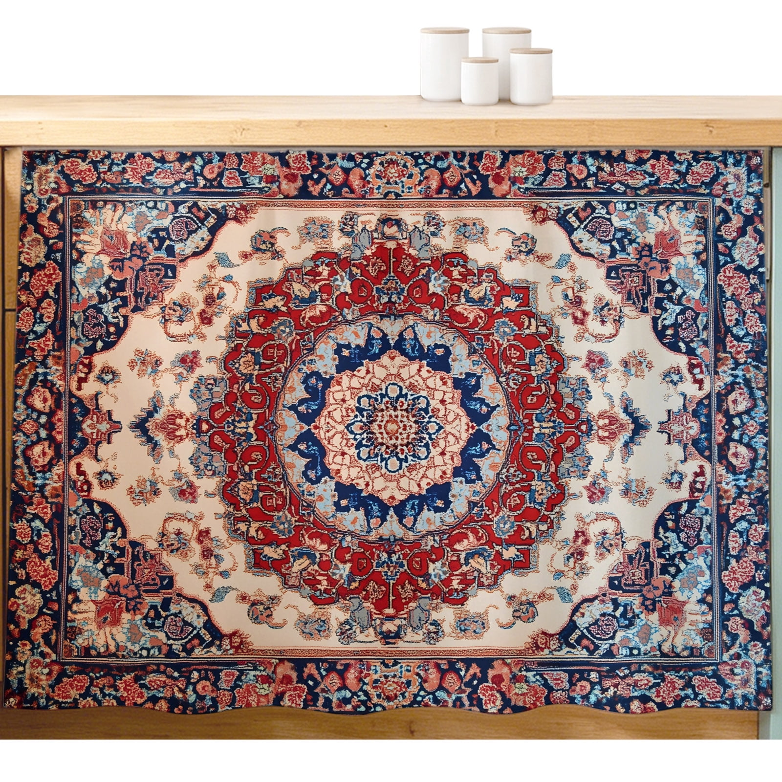 Blue Red Floral Cabinet Curtains Ethnic Oriental Retro Vintage Sink ...
