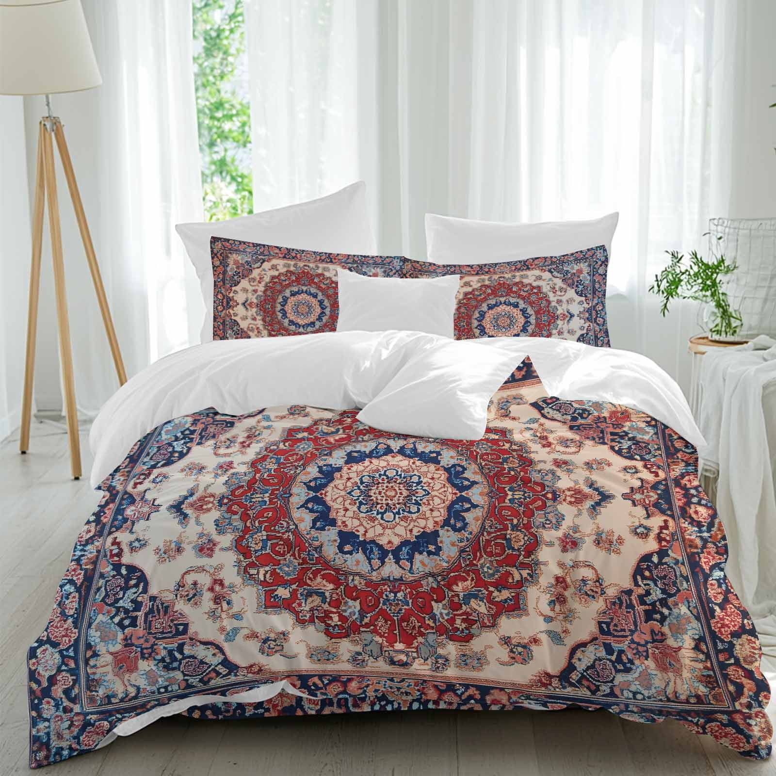 Blue Red Floral Comforter Set Twin Size, Ethnic Oriental Retro Vintage ...