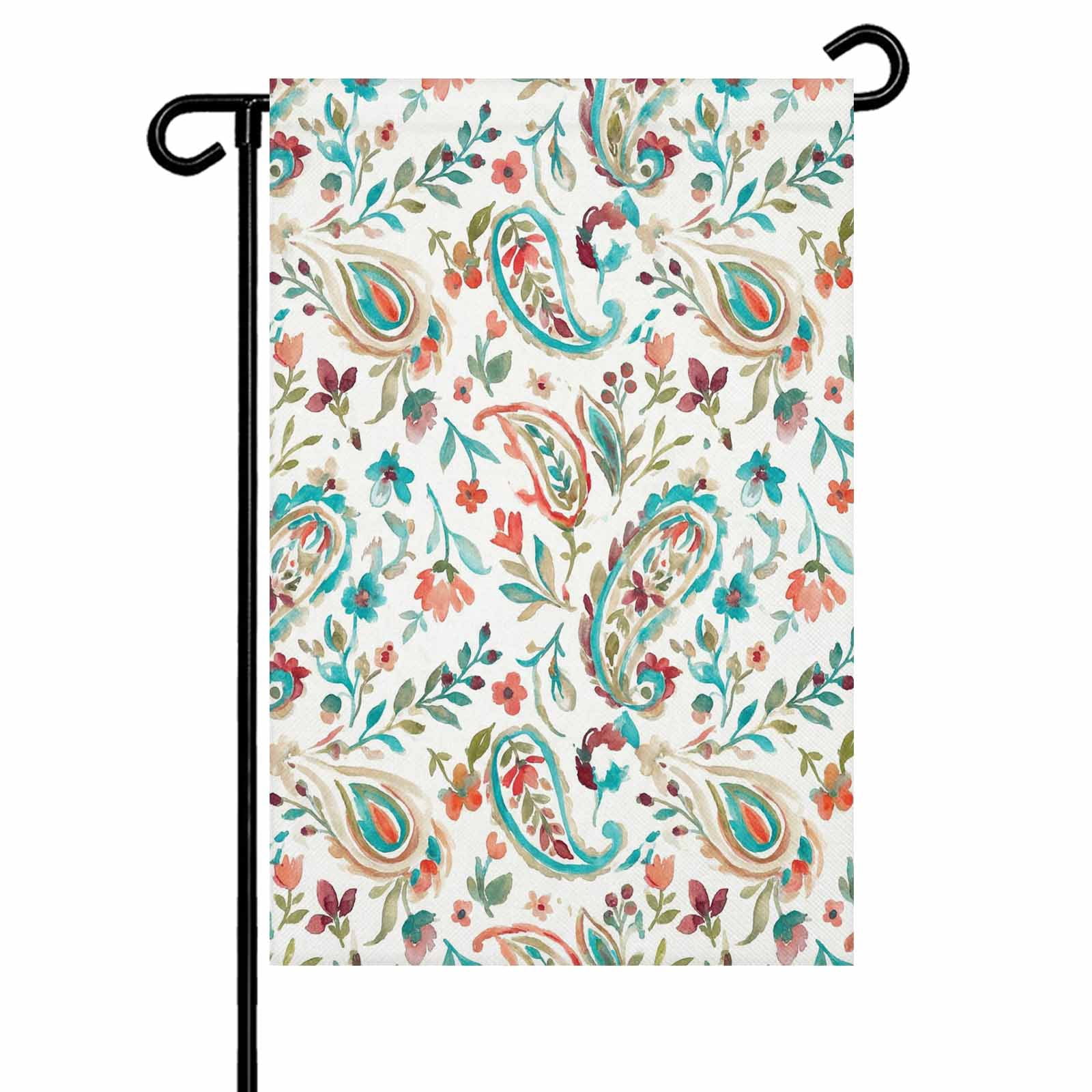 Blue Red Floral Garden Flag 12x18 Inch Watercolor Abstract Paisley ...